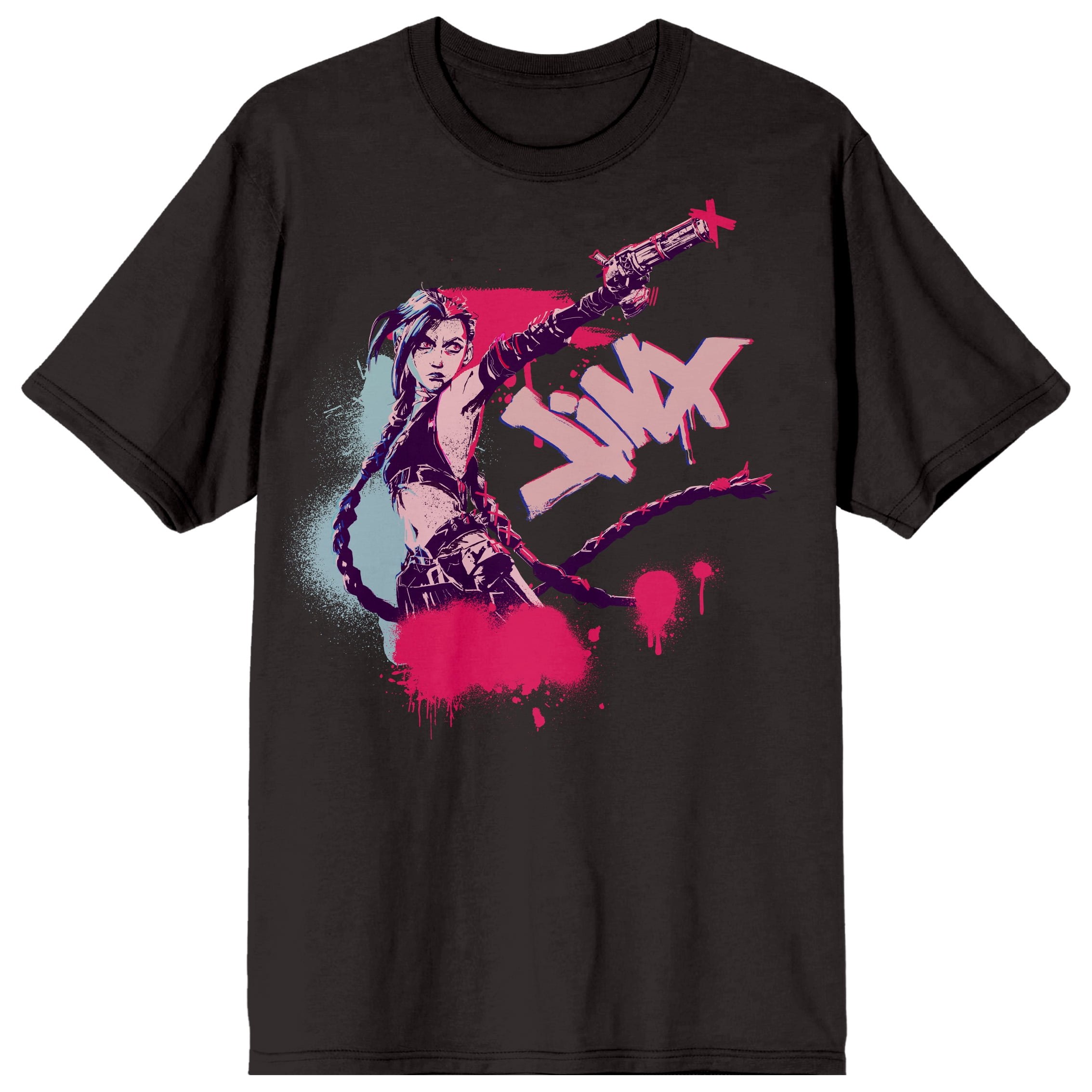 Arcane League Of Legends Jinx Front & Back Art Adult Black Crew Neck ...