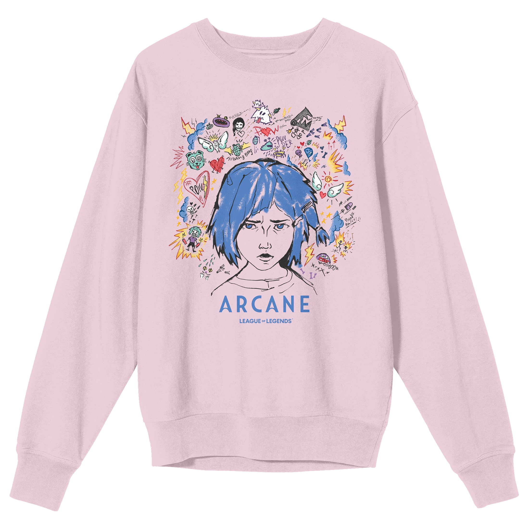 Arcane League Of Legends Powder Doodle Art Adult Cradle Pink Crew Neck ...