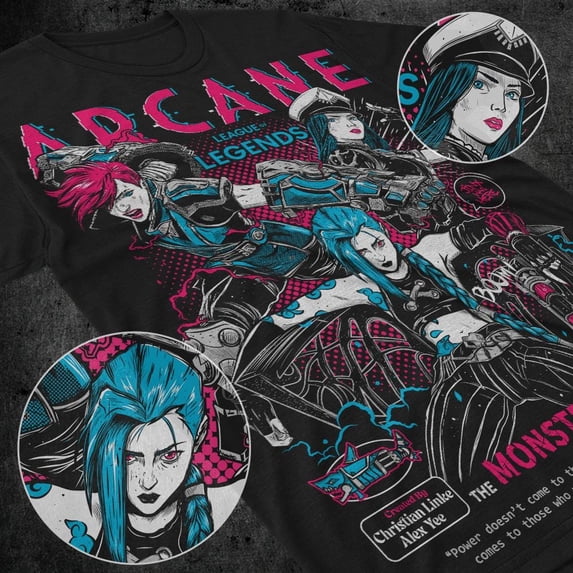 Arcane League of Legends Anime T-Shirt, Jinx Vi Caitlyn Graphic Tee ...