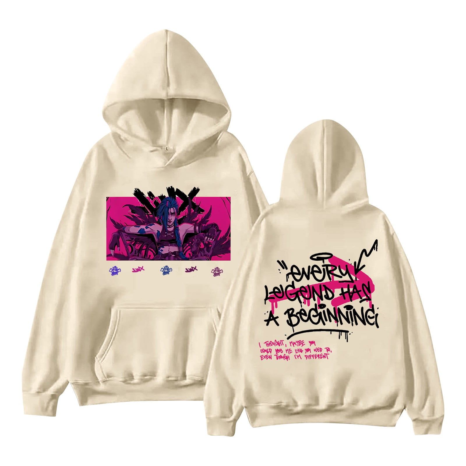 Arcane League of Legends Hoodie Womens JINX Graphic Long Sleeve Hooded ...