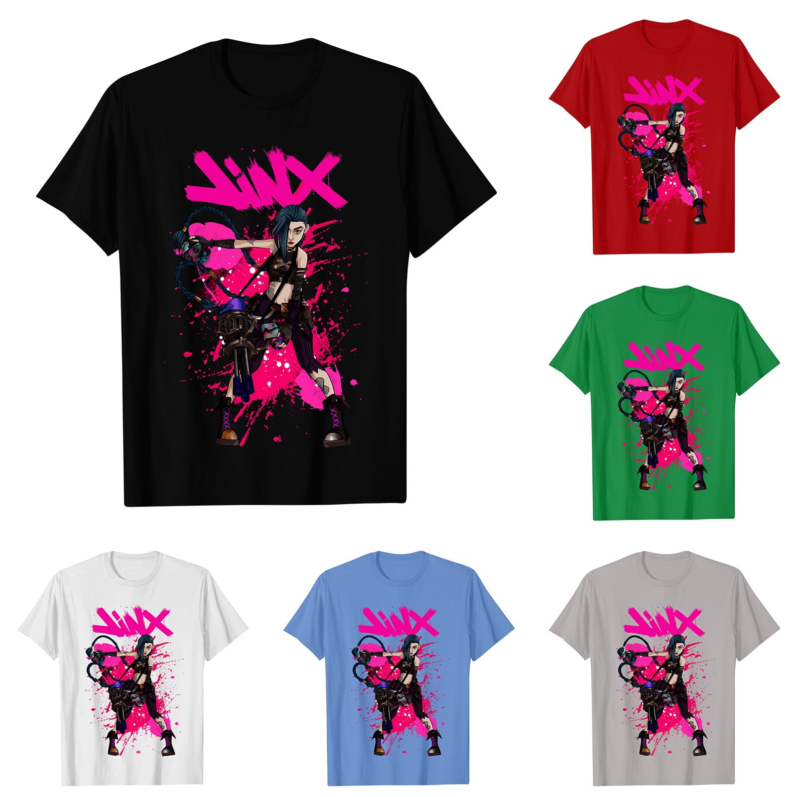 Arcane League of Legends Jinx Front & Back Shirts Art Adults Crew Neck ...