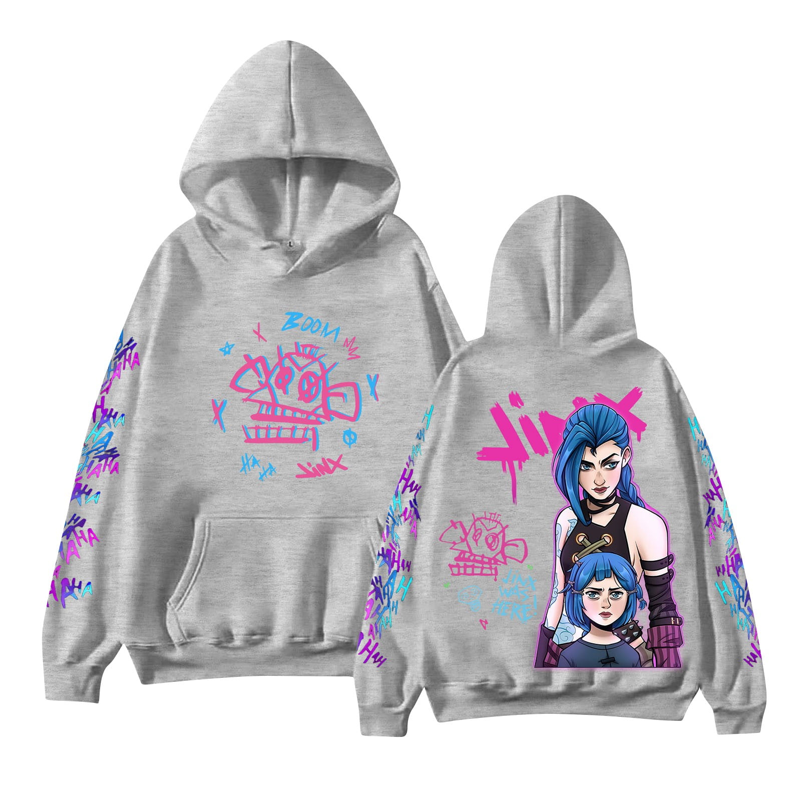 Arcane League of Legends Jinx Hoodie Front & Back Art Adult Black Crew ...
