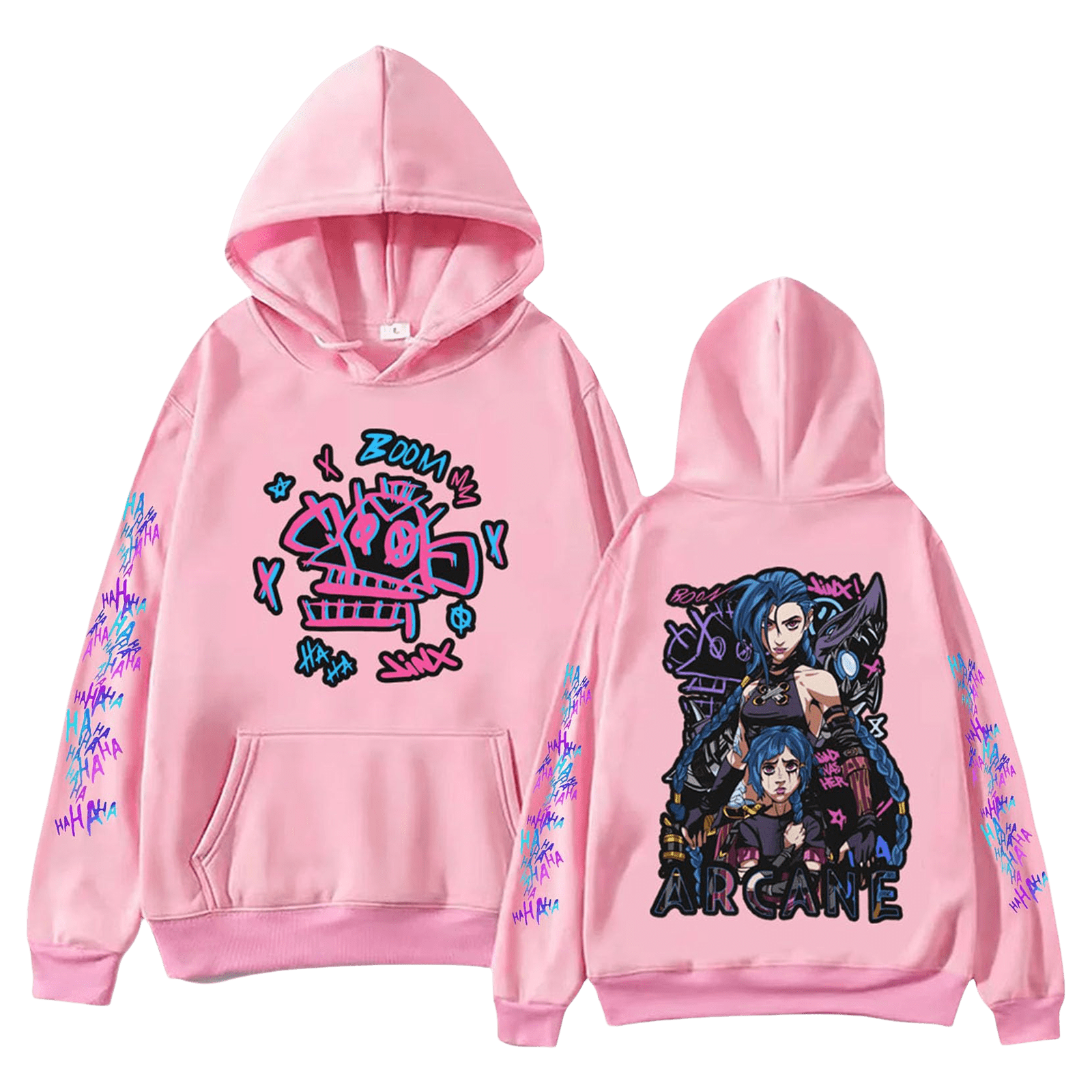 Arcane League of Legends Jinx Hoodie Front & Back Art Adult Black Crew ...