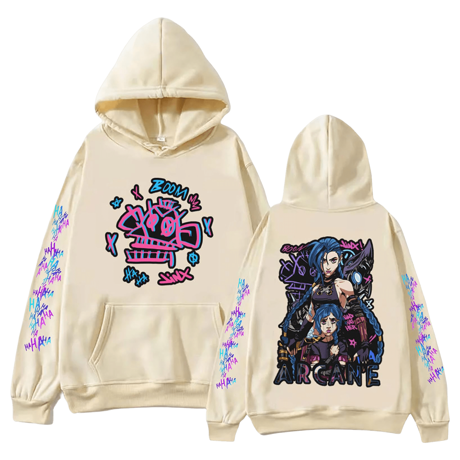 Arcane League of Legends Jinx Hoodie Front & Back Art Adult Black Crew ...