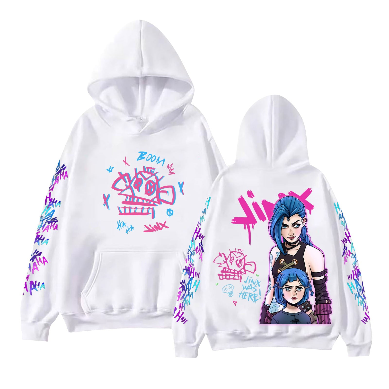 Arcane League of Legends Jinx Hoodie Front & Back Art Adult Black Crew ...