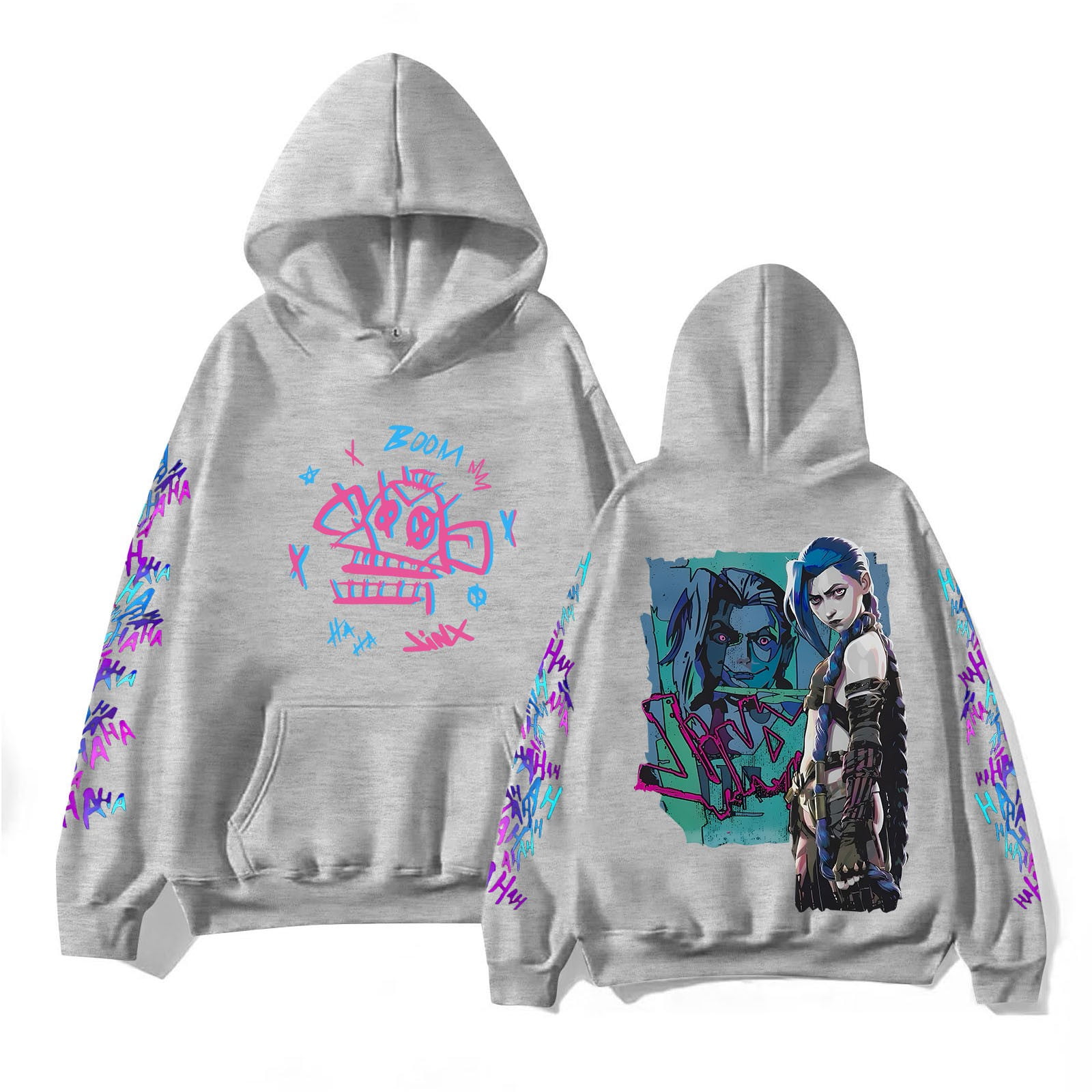Arcane League of Legends Jinx Hoodie Front & Back Art Adult Crew Neck ...