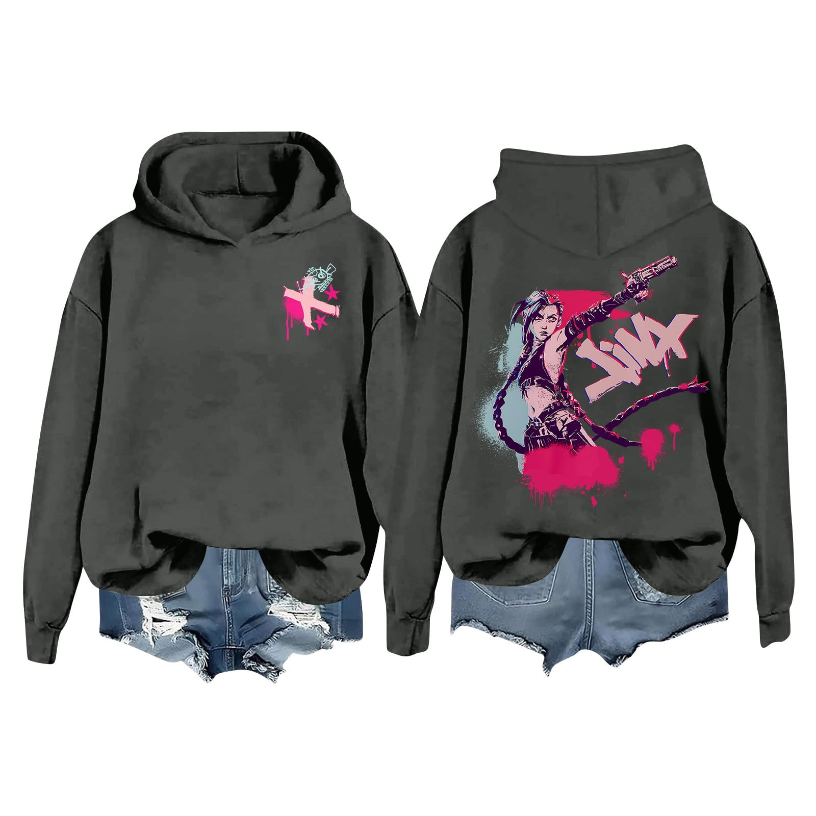 Arcane Shirts Arcane Merch Sweatshirt Women's Pink Graphic Hoodie and ...