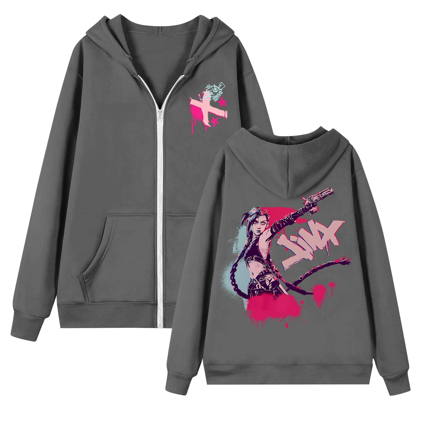 Arcane-Theme Printing Jinx Women's Sweatshirt Long Sleeve Zipper Casual ...