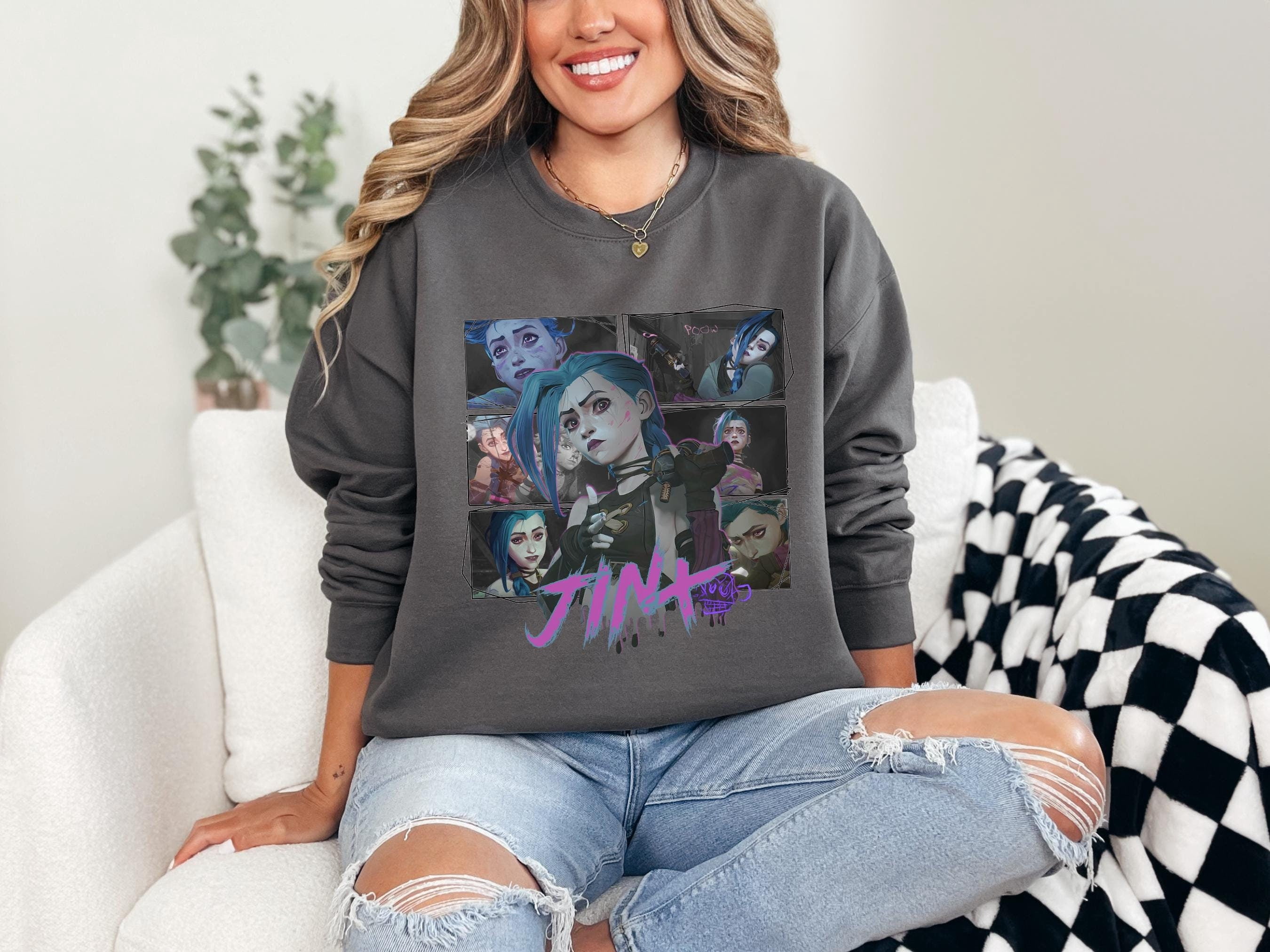 Arcane Unisex Sweatshirt, Jinx Sweatshirt, Anime Sweatshirt, League of ...