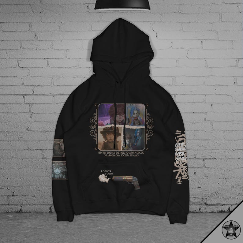 Arcane Vi-Jinx-Isha-Ekko Characters Black Hoodie League of Legends ...