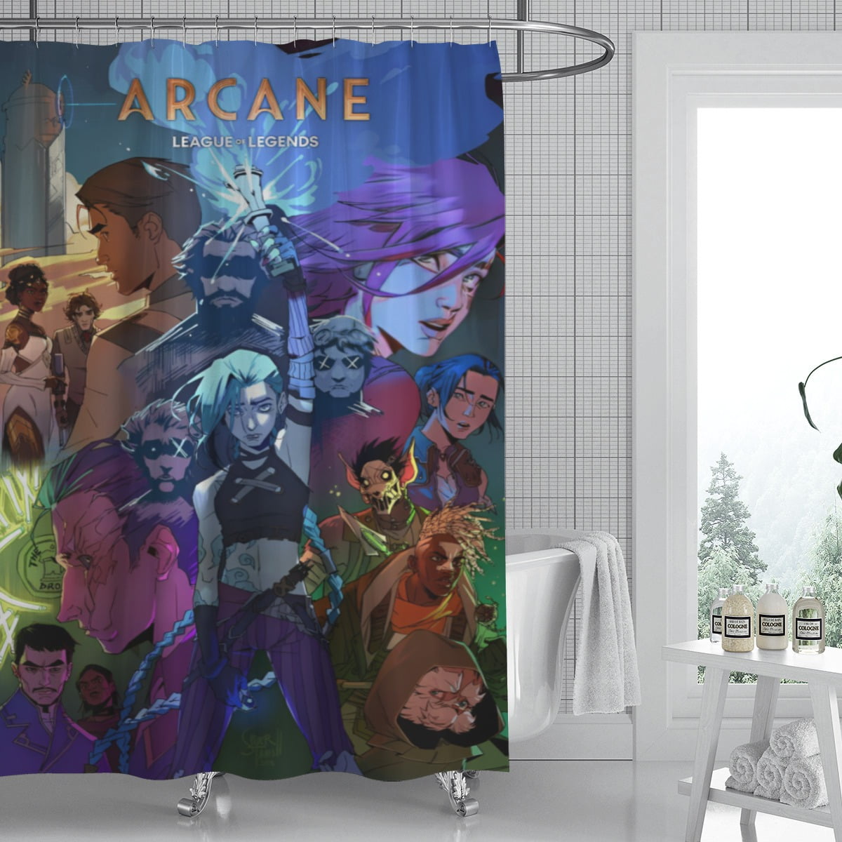 Arcane shower curtain features an iconic print, is waterproof and easy ...
