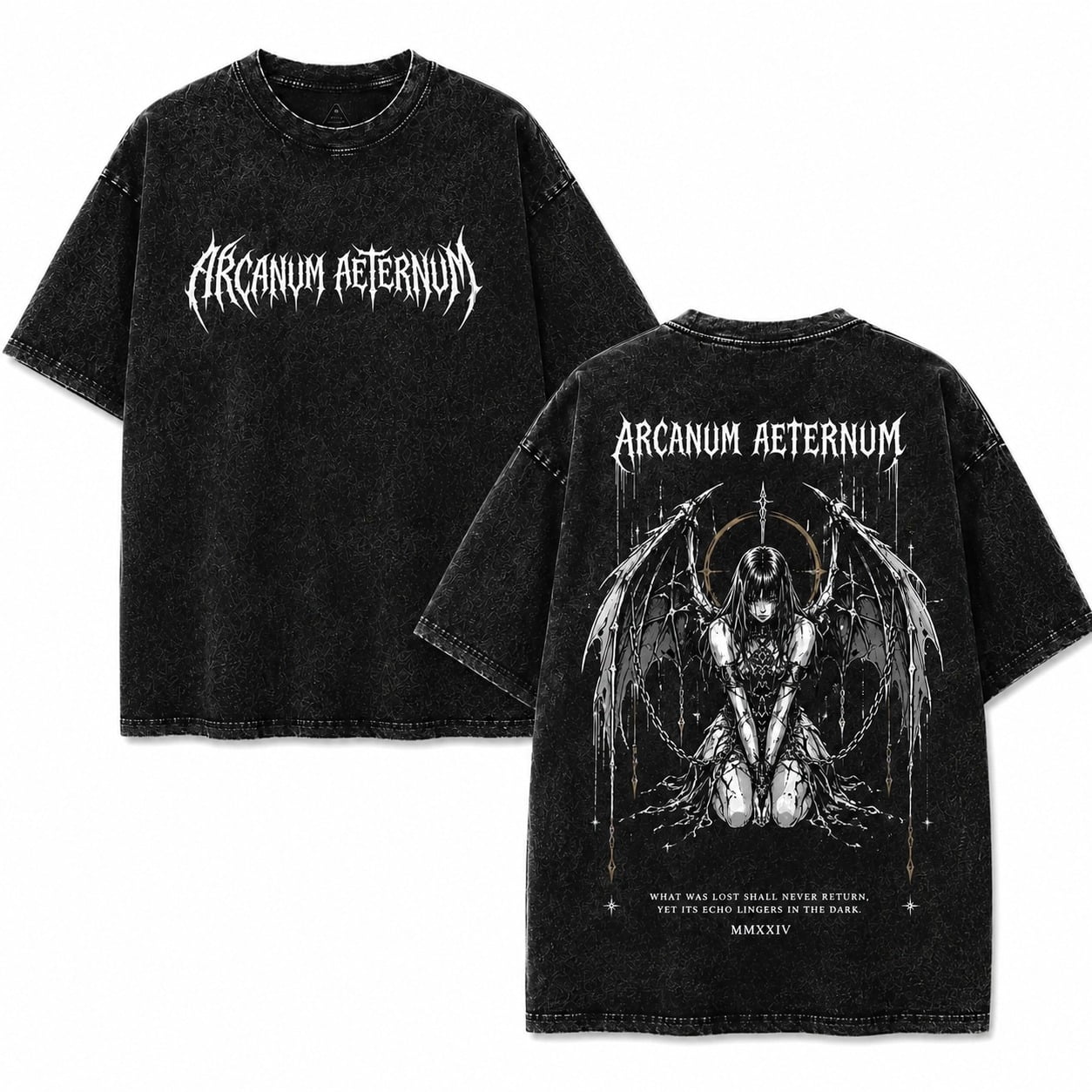 Arcanum Aeternum Gothic Graphic Washed T-Shirt – Dark Angel Tee, Unisex ...