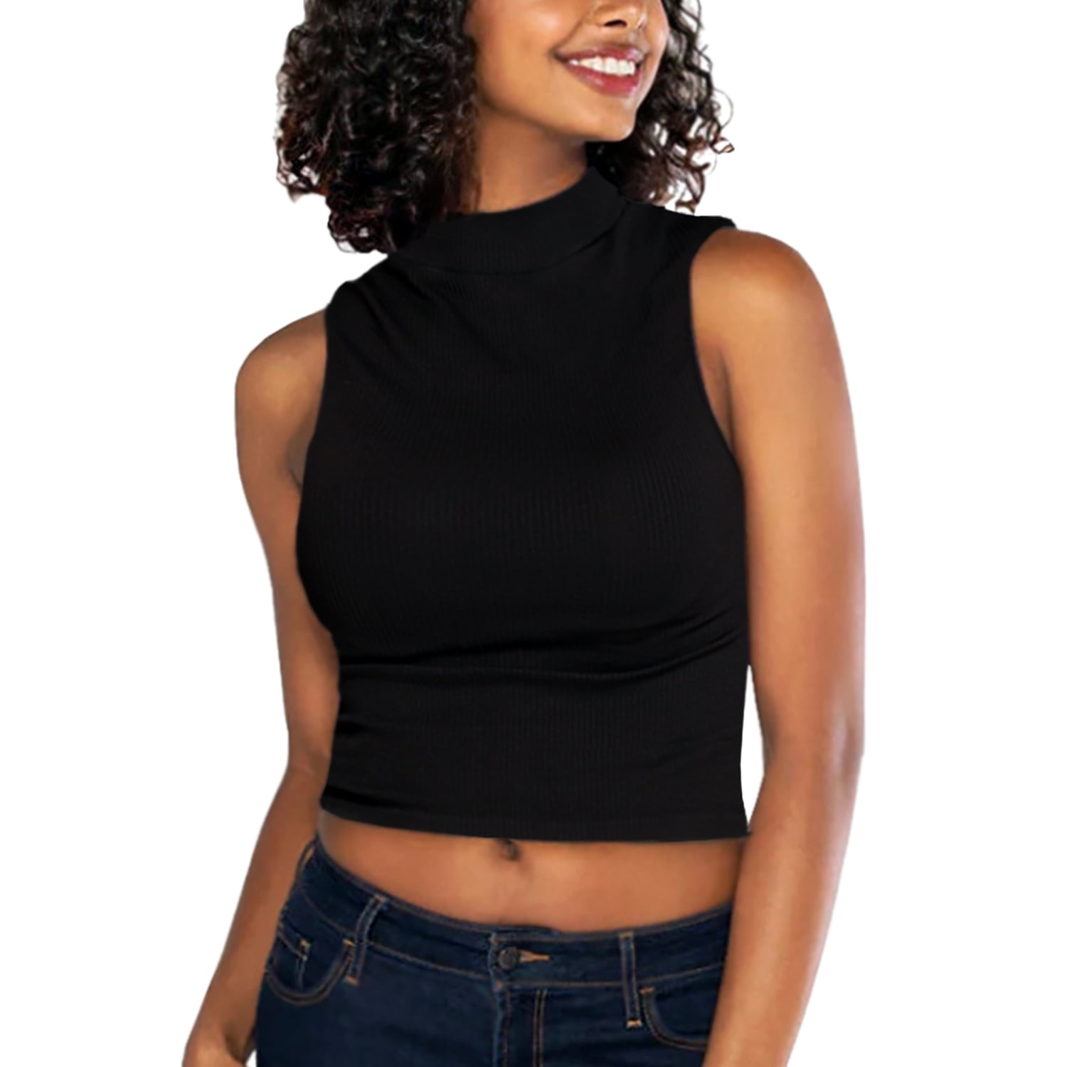 Arcarius Women’s Sleeveless Mock Neck Tops for Women, Rib Knit Crop ...