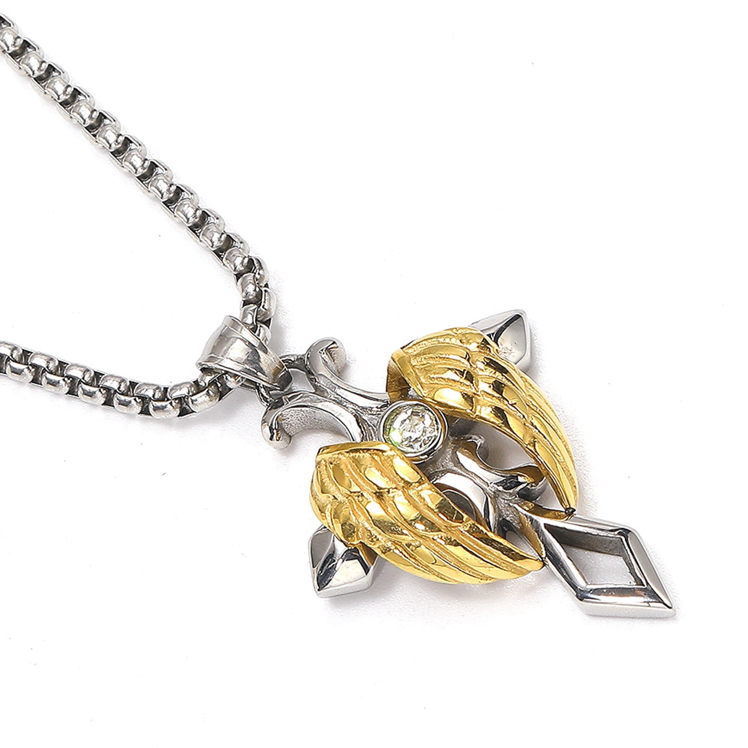 Arch Angel St.Michael Cross Wing 14K White Gold Men Necklaces Pendant ...