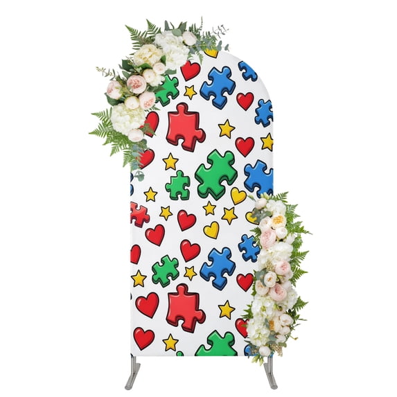 Arch Backdrop 4 Ft, Colorful Cartoon Jigsaw Spandex Stretch Fitted Arch ...