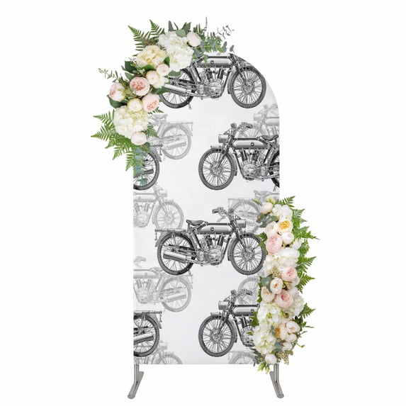 Arch Backdrop 5 Ft, Black White Motorcycles Spandex Stretch Fitted Arch ...