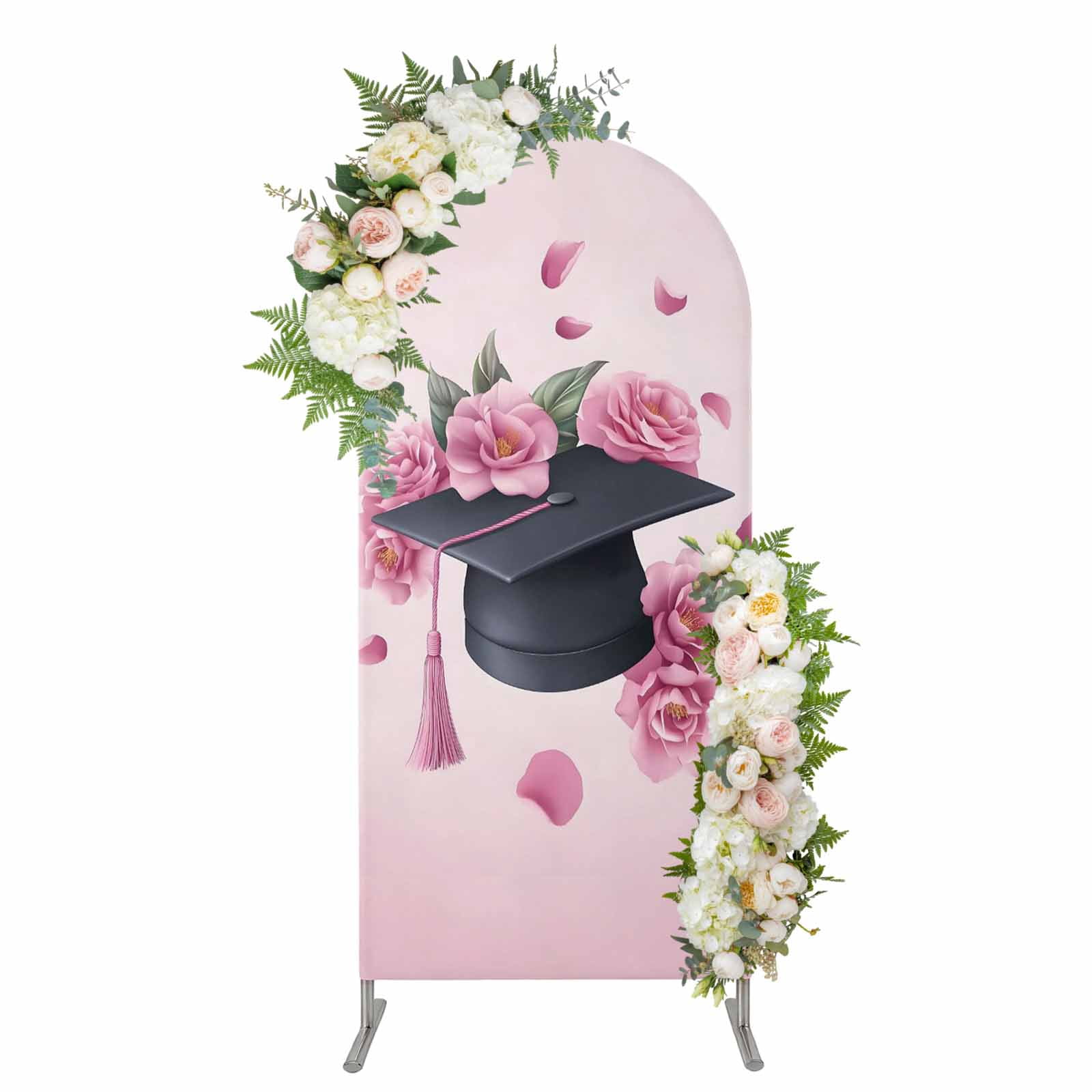 Arch Backdrop 5 Ft, Pink Floral Graduation Cap Spandex Stretch Fitted ...