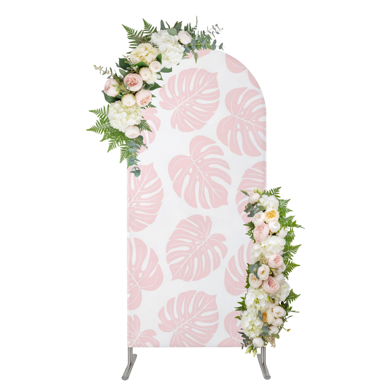 Arch Backdrop 5 Ft, Pink Monstera Leaf Spandex Stretch Fitted Arch ...