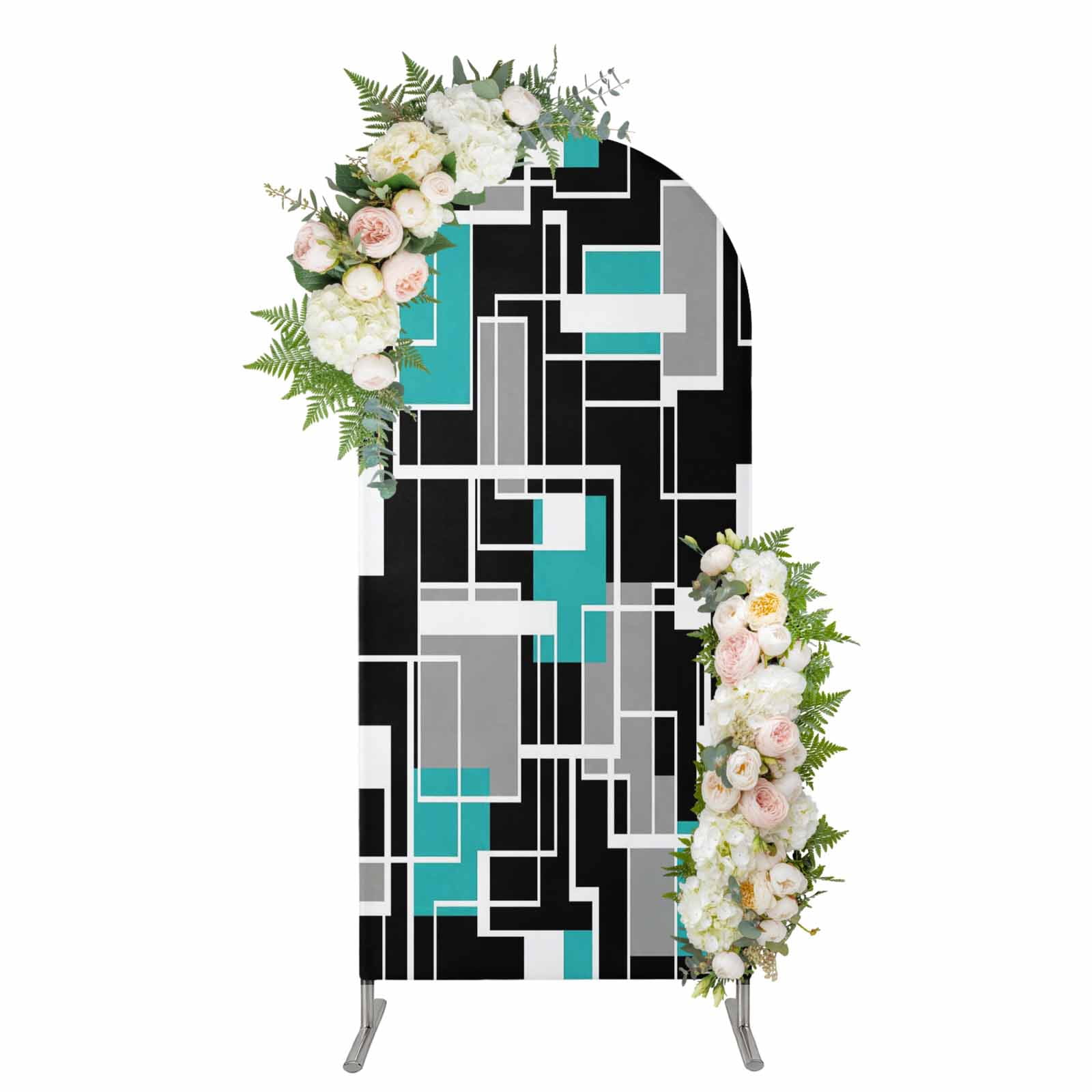 Arch Backdrop 5 Ft, Teal Blue Black Geometric Spandex Stretch Fitted ...