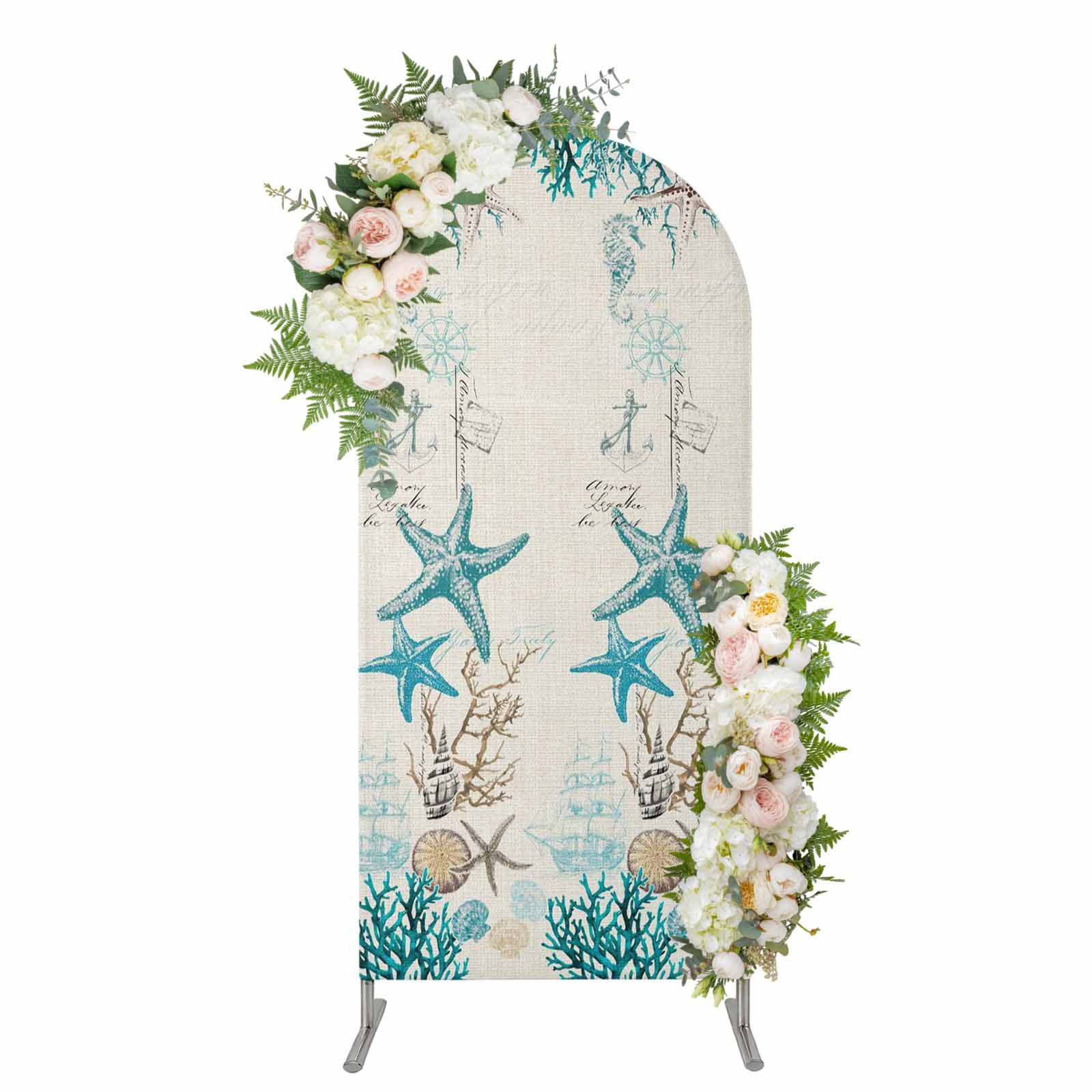 Arch Backdrop 5 Ft, Teal Coastal Spandex Stretch Fitted Arch Cover ...