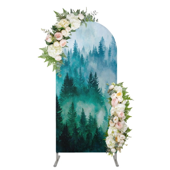 Arch Backdrop 6.6 Ft, Blue Green Pine Trees Spandex Stretch Fitted Arch ...