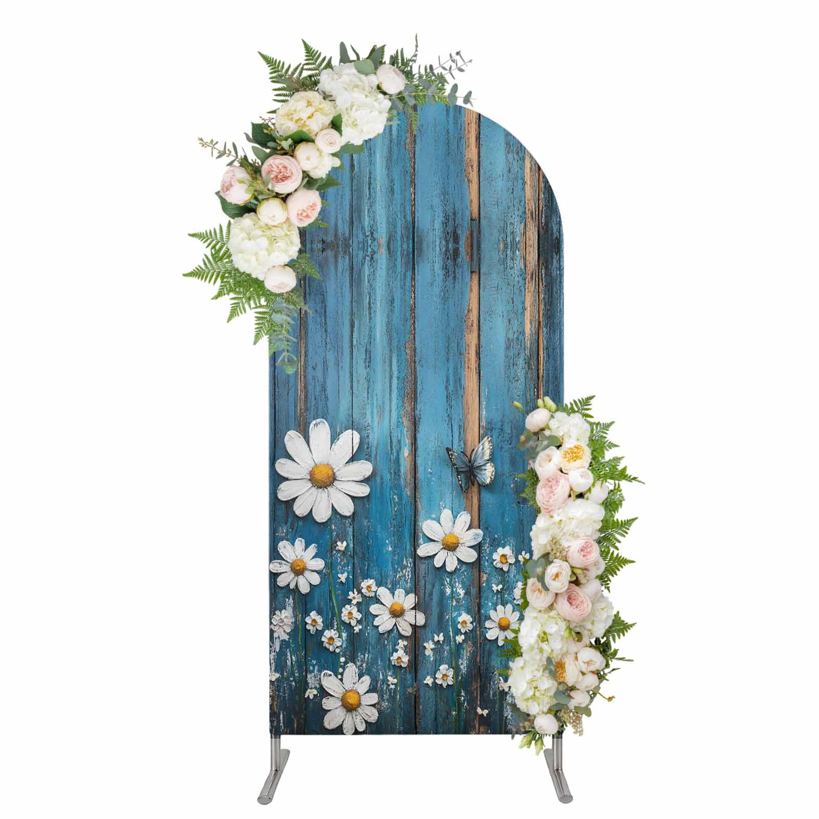 Arch Backdrop 6.6 Ft, Blue Wooden Daisy Spandex Stretch Fitted Arch ...