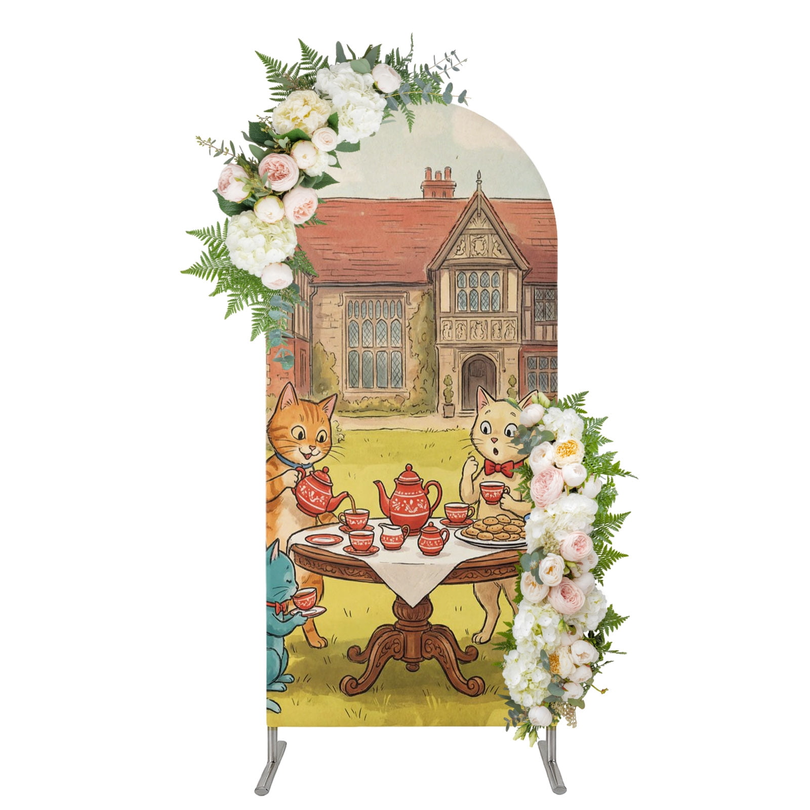 Arch Backdrop 6.6 Ft, Cats Tea Party Spandex Stretch Fitted Arch Cover ...