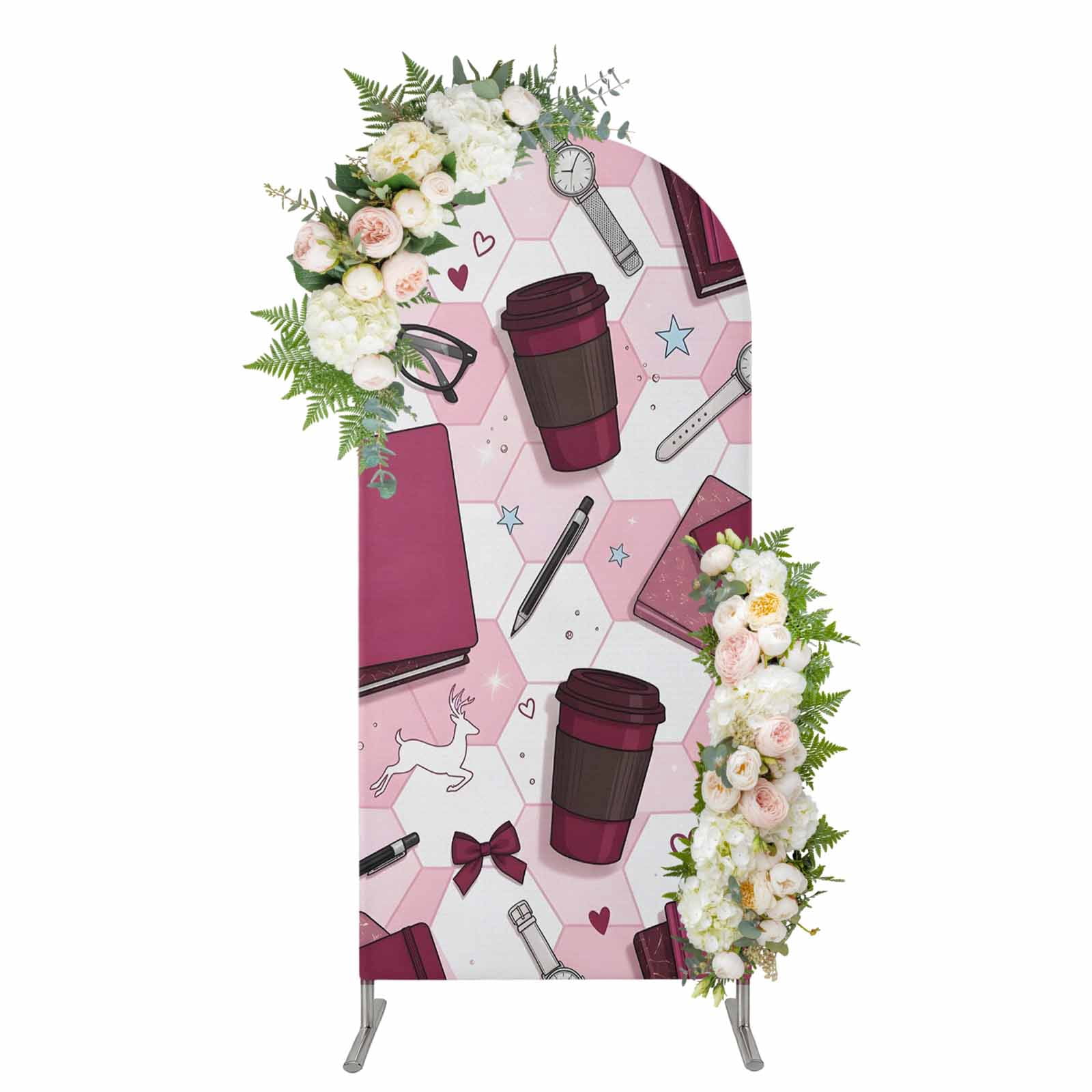 Arch Backdrop 6.6 Ft, Rose Pink Red Coffee Books Spandex Stretch Fitted ...
