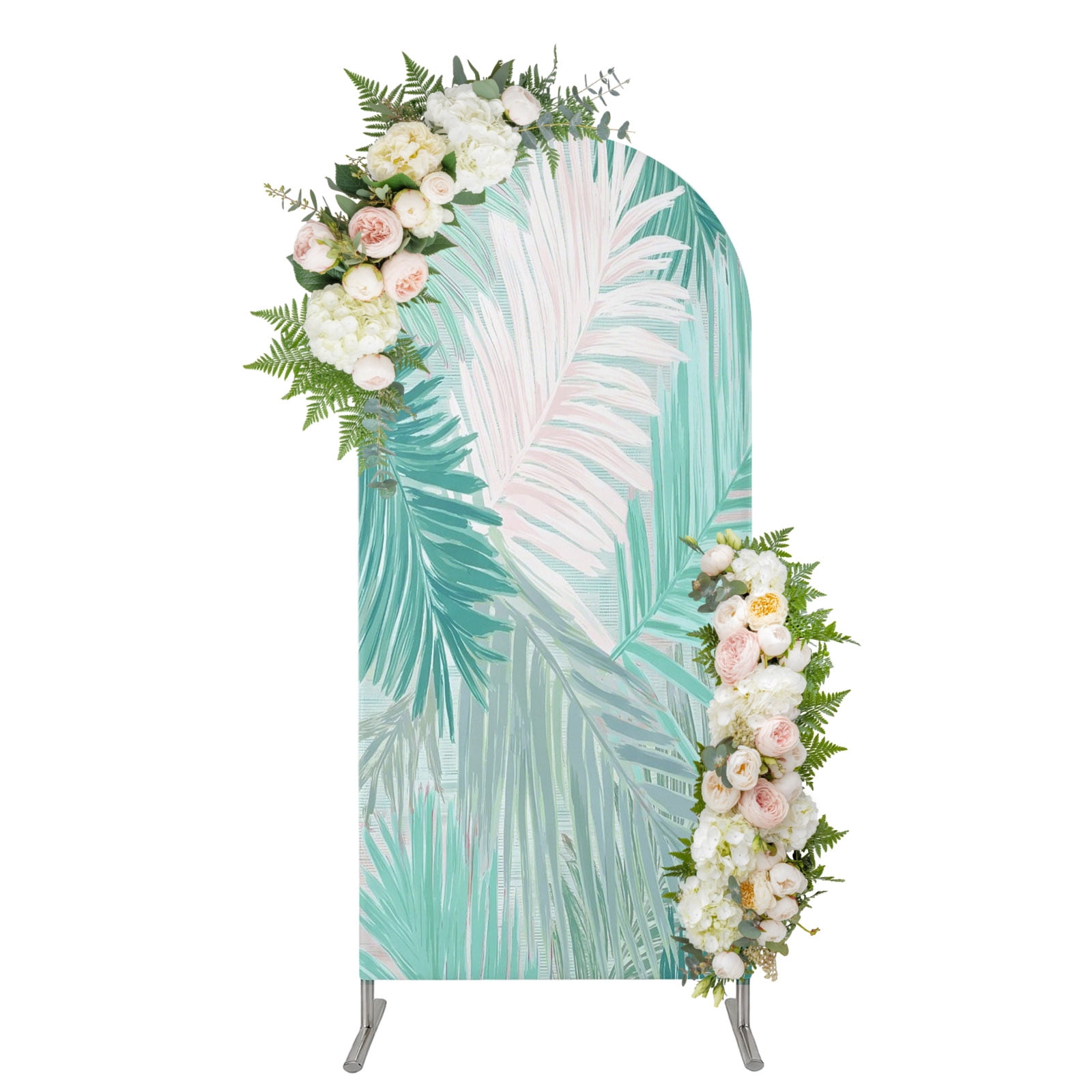 Arch Backdrop 6.6 Ft, Teal Palm Leaves Spandex Stretch Fitted Arch ...