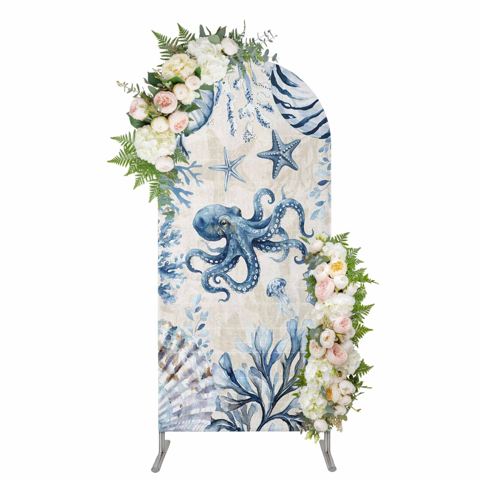Arch Backdrop 6 Ft, Blue Octopus Coastal Spandex Stretch Fitted Arch ...