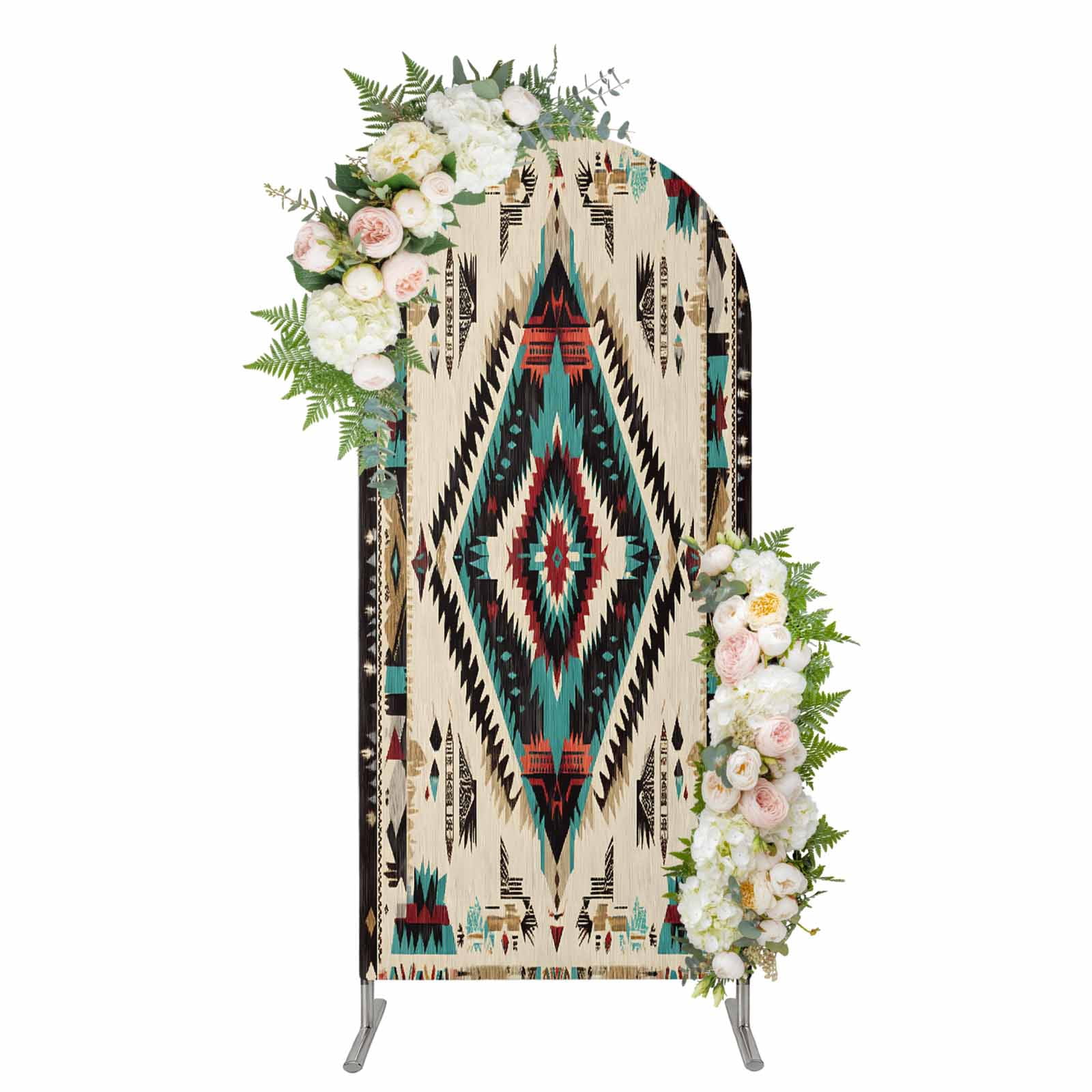 Arch Backdrop 6 Ft, Boho Red Teal Brown Spandex Stretch Fitted Arch ...