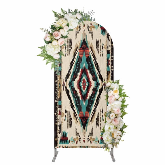 Arch Backdrop 6 Ft, Boho Red Teal Brown Spandex Stretch Fitted Arch ...