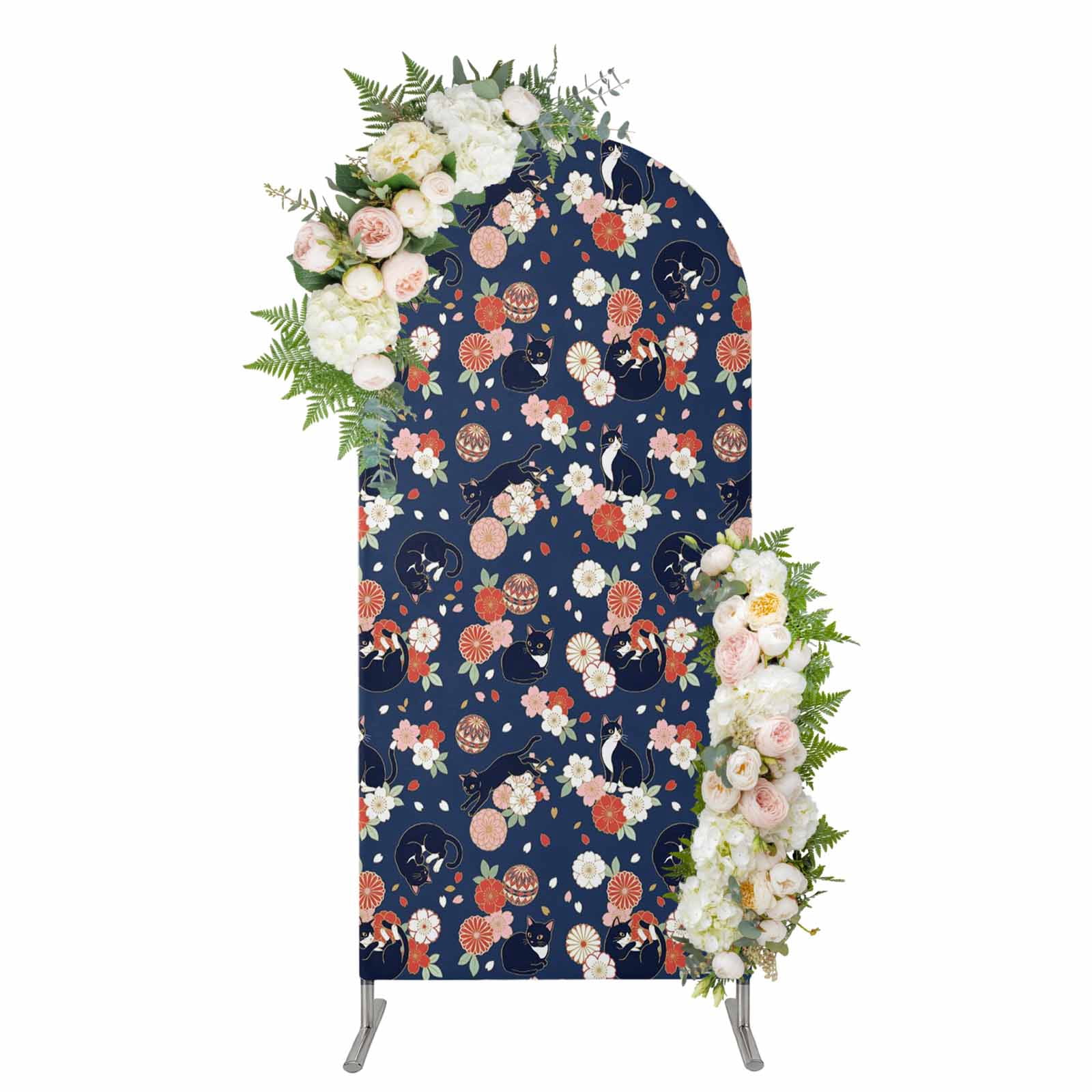 Arch Backdrop 6 Ft, Navy Blue Blossoms Black Cat Spandex Stretch Fitted ...