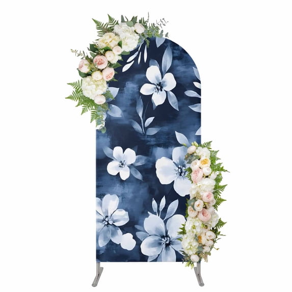 Arch Backdrop 6 Ft, Navy Blue Spring Floral Spandex Stretch Fitted Arch ...