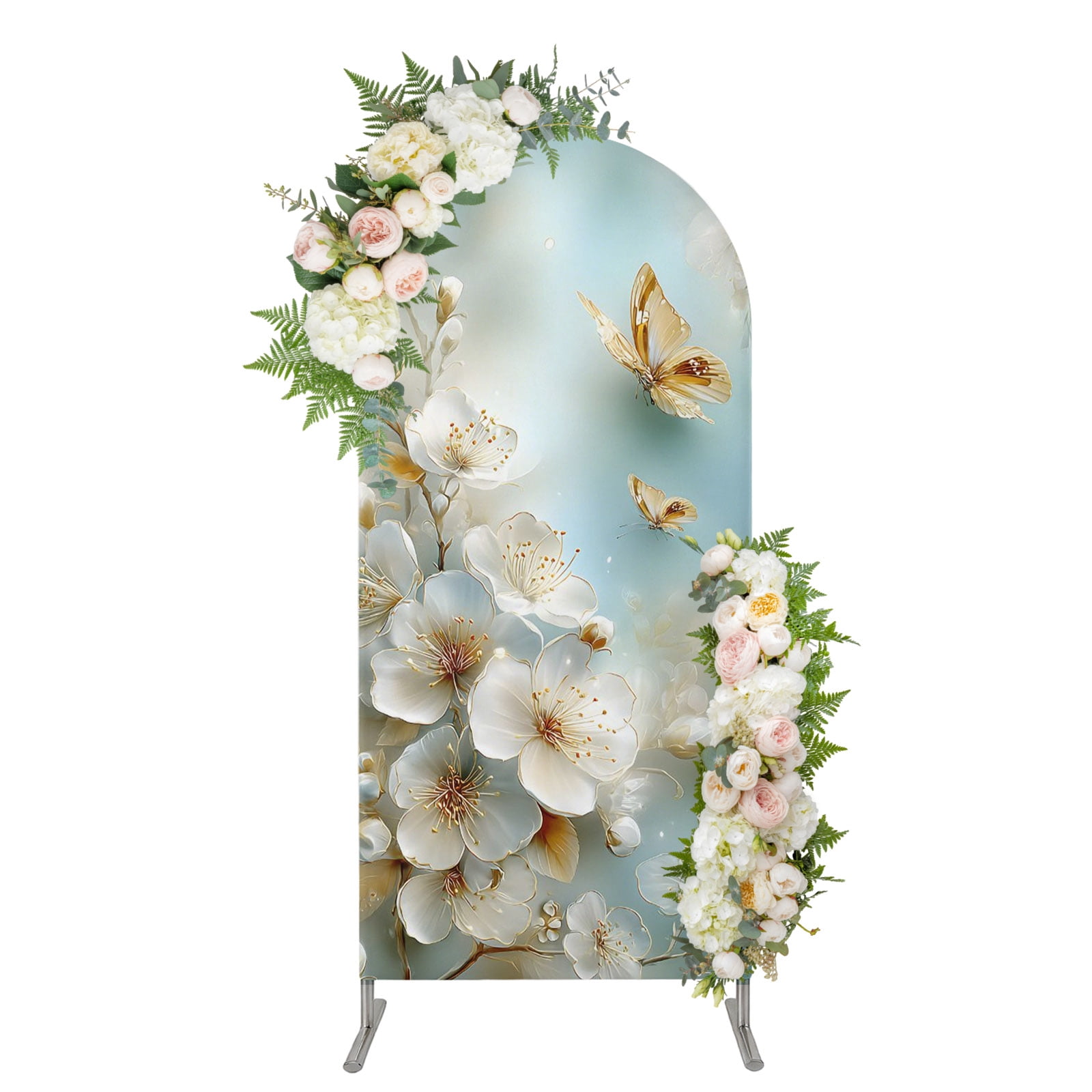Arch Backdrop 6 Ft, White Golden Floral Spandex Stretch Fitted Arch ...
