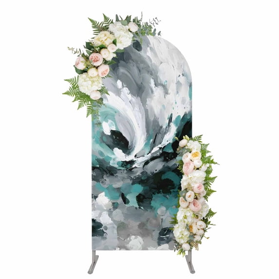Arch Backdrop 7.2 Ft, Abstract Teal Grey Spandex Stretch Fitted Arch ...