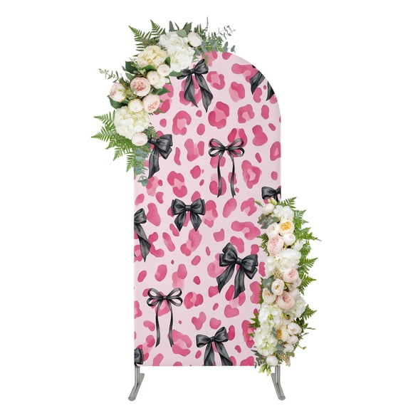 Arch Backdrop 7.2 Ft, Black Bow Pink Leopard Spandex Stretch Fitted ...