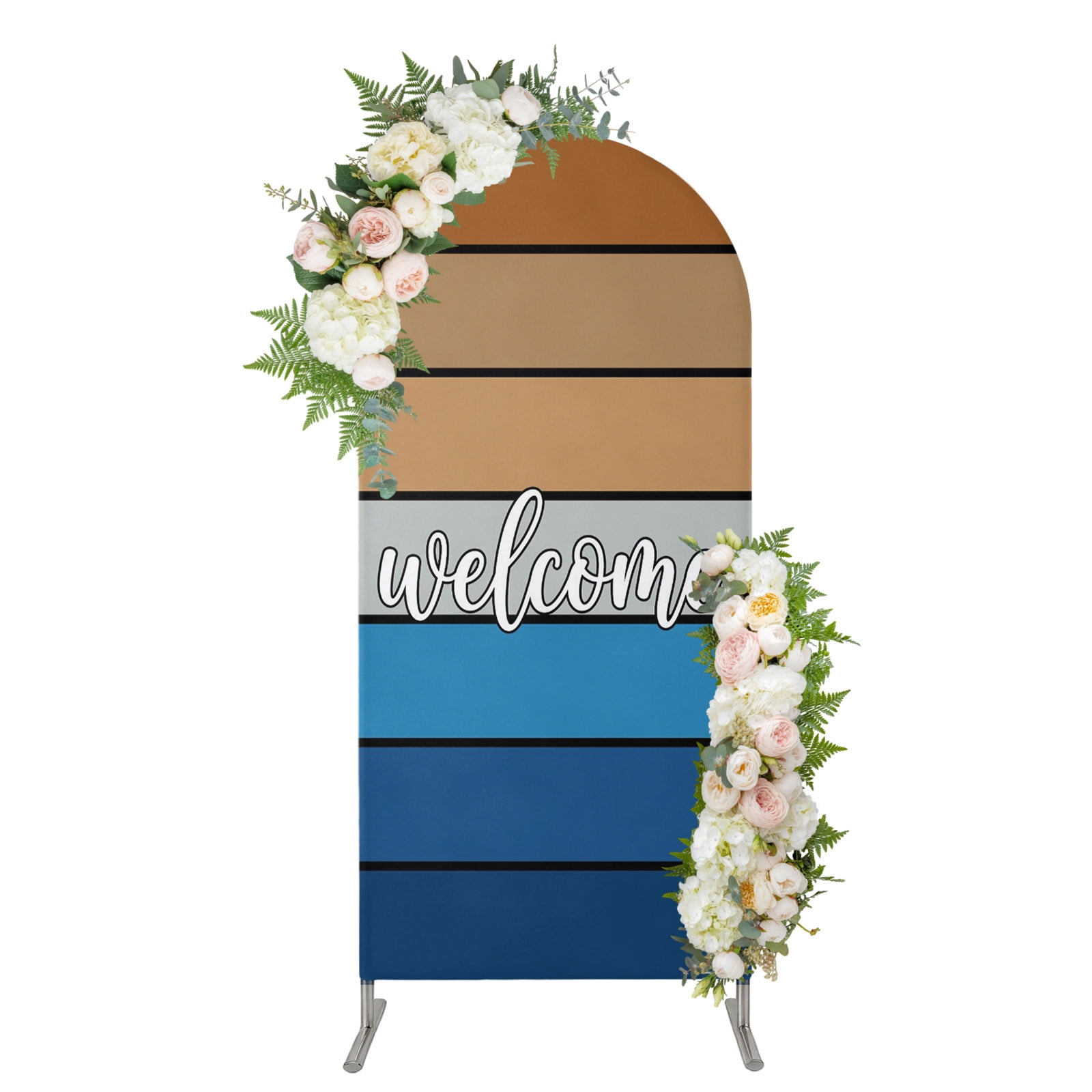 Arch Backdrop 7.2 Ft, Blue Brown Wooden Grain Spandex Stretch Fitted ...
