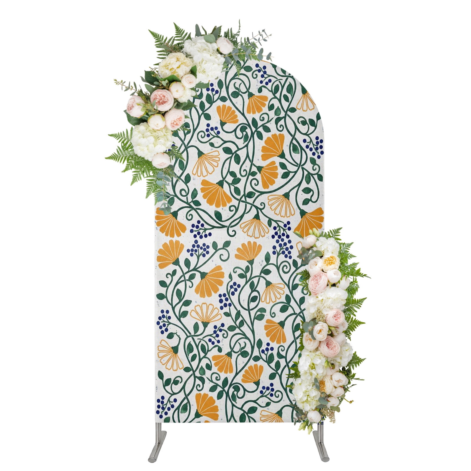 Arch Backdrop 7.2 Ft, Orange Flowers Boho Spandex Stretch Fitted Arch ...