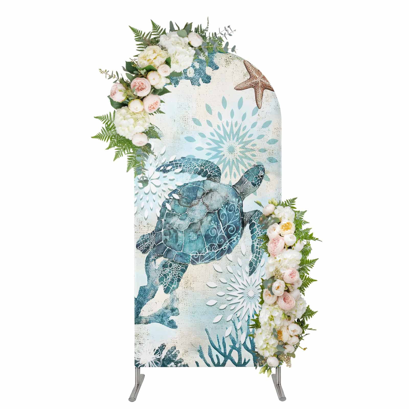 Arch Backdrop 7.2 Ft, Teal Turtle Coastal Spandex Stretch Fitted Arch ...