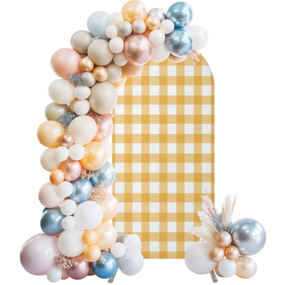 Arch Backdrop Cover 6.6FT Classic Yellow White Grid Stretch Spandex ...