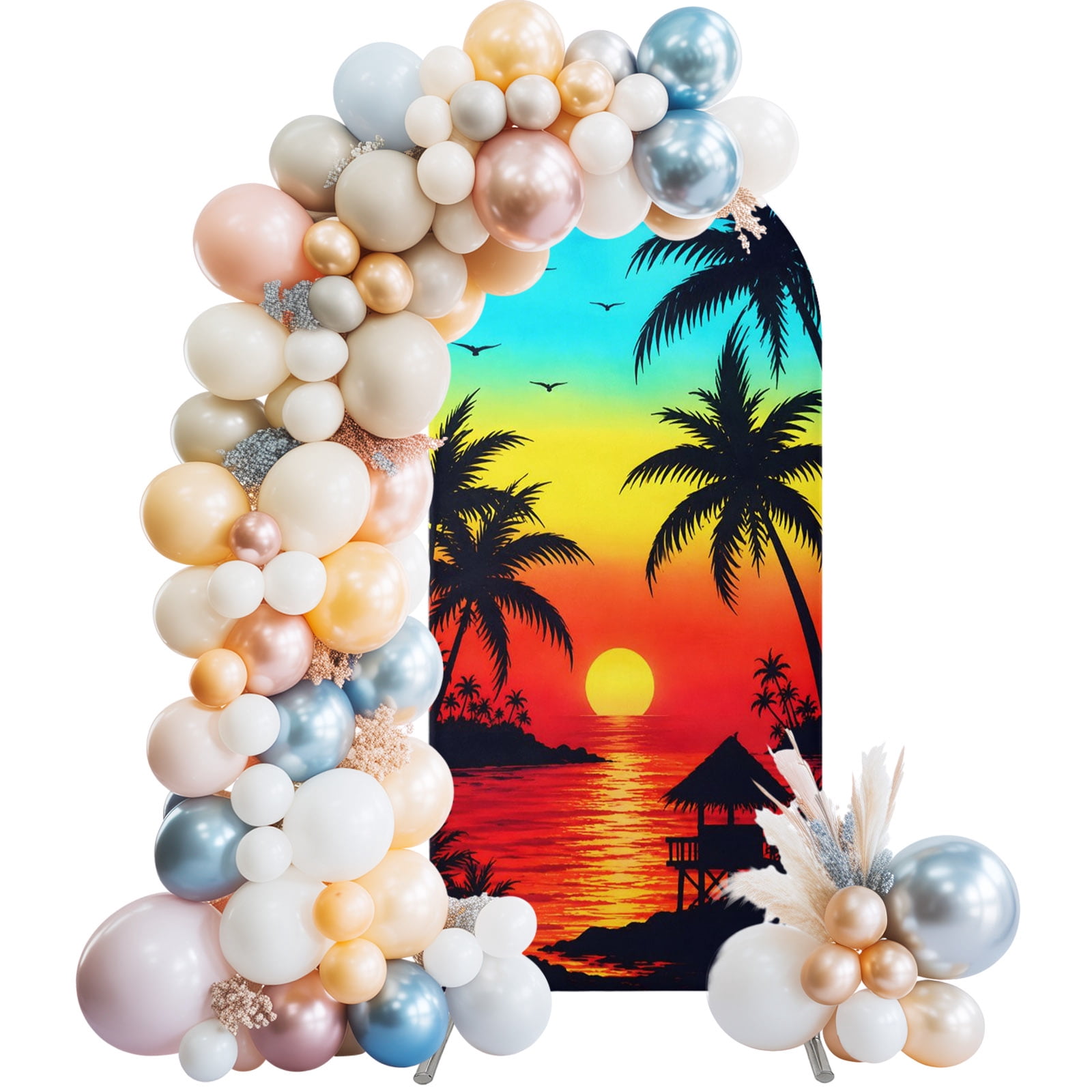 Arch Backdrop Cover 6.6FT Summer Palm Tree Silhouettes Stretch Spandex ...