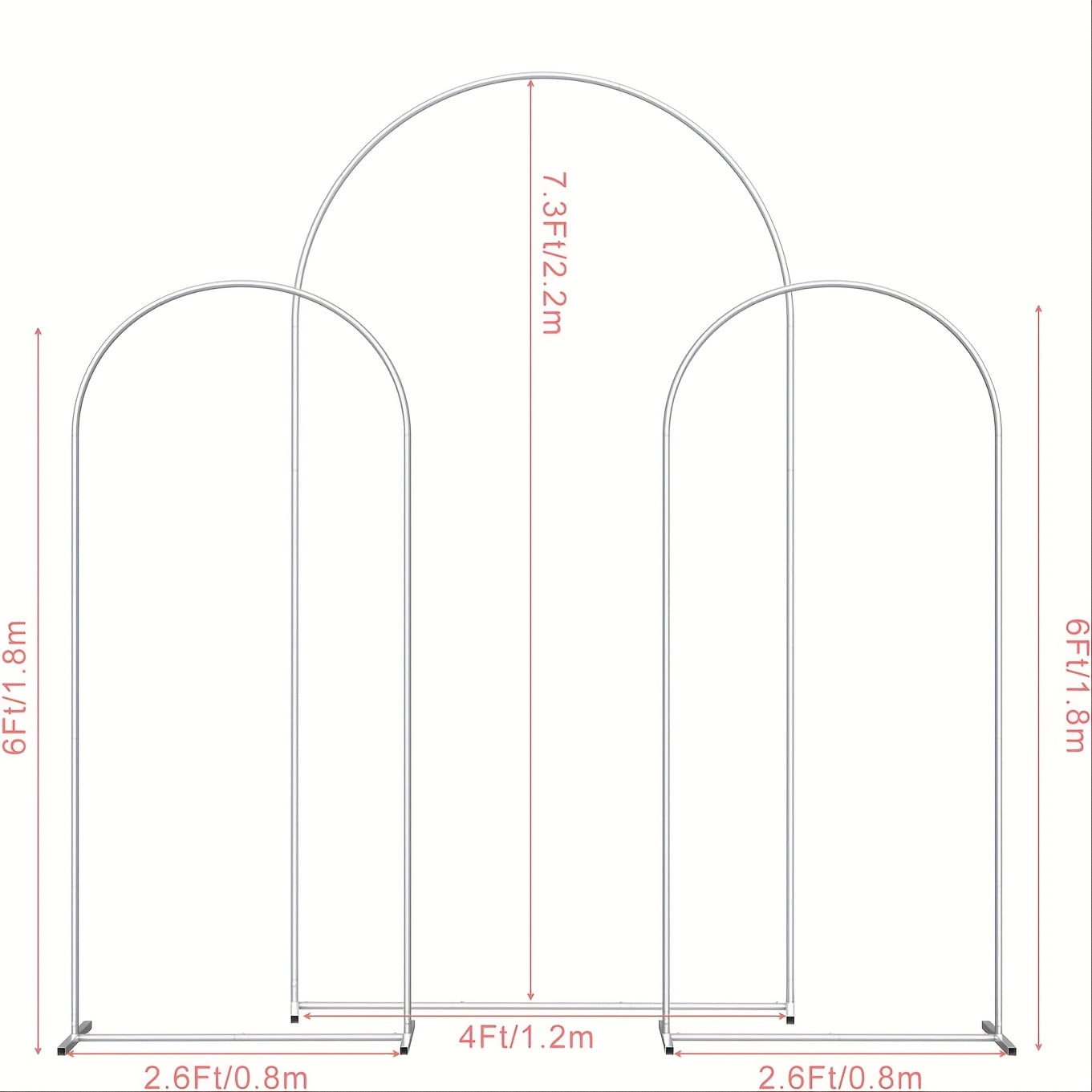 Arch Backdrop Stand Set of 3, 6FT, 5FT, 4FT, Metal Wedding Balloon Arch ...