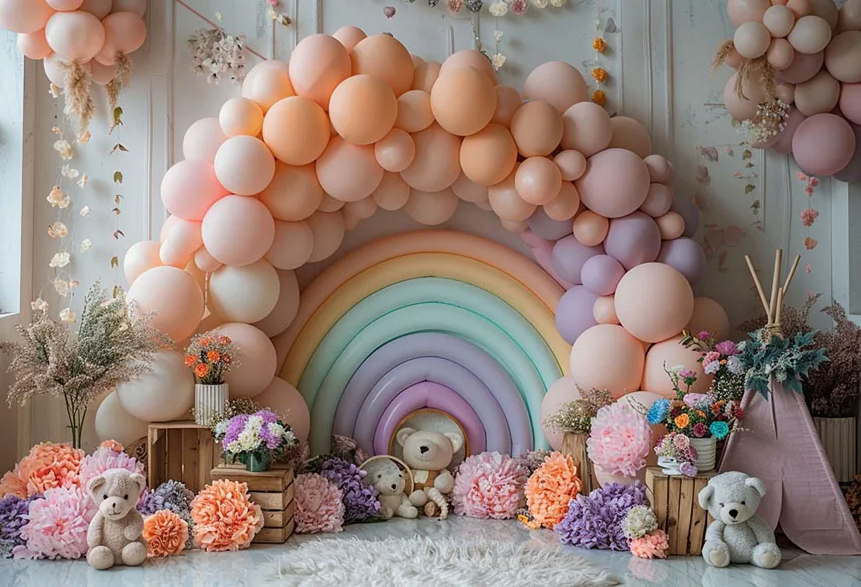 Arch Balloon Bear Kids Birthday Maternity Wedding Portrait r Backdrop ...