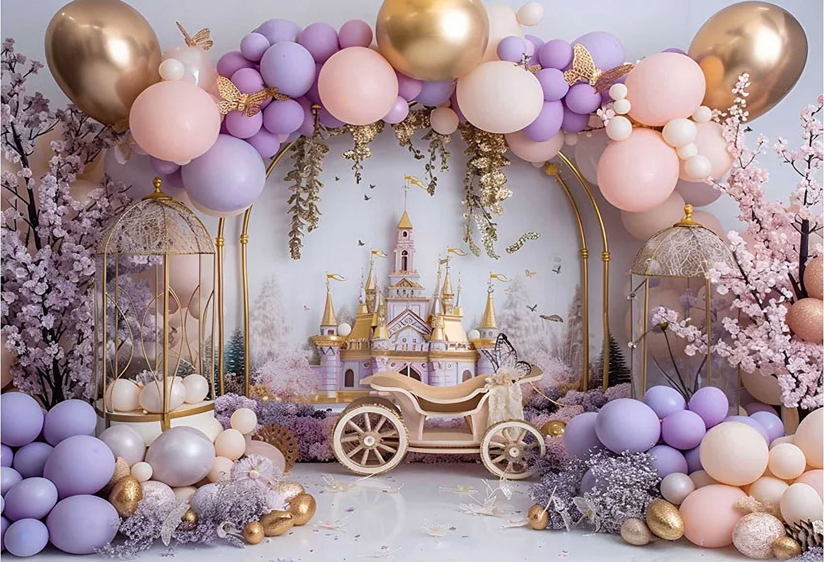 Arch Balloon Castle Floral Princess Girl Birthday Cake Smash Portrait r ...