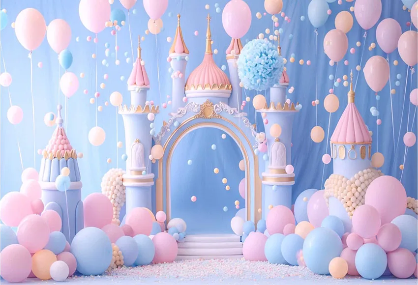 Arch Balloon Castle Floral Princess Girl Birthday Cake Smash Portrait r ...