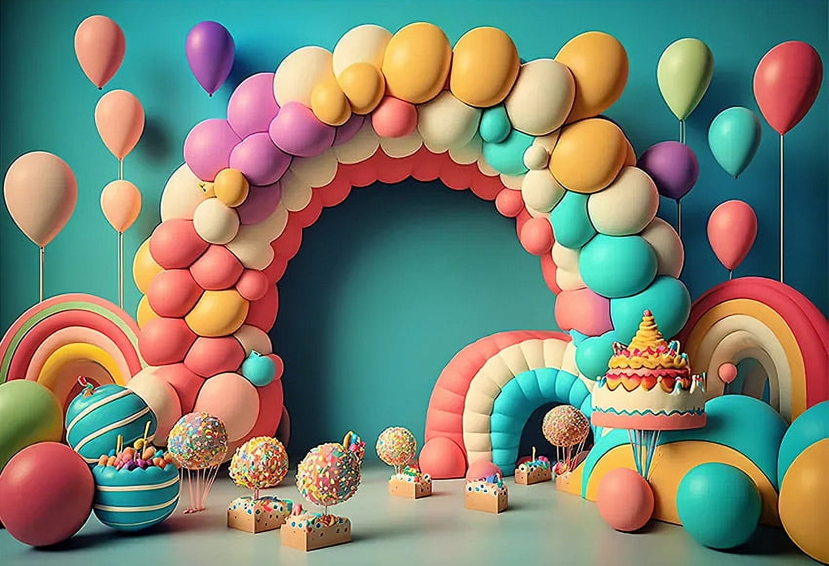 Arch Balloon Flowers Child Birthday Party Cake Smash Portrait r Photo ...