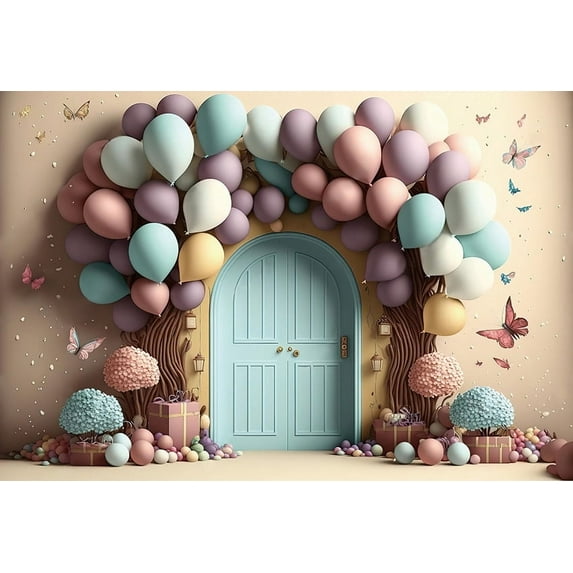 Arch Balloon Flowers Sweet Girls Birthday Party Cake Smash Portrait r ...