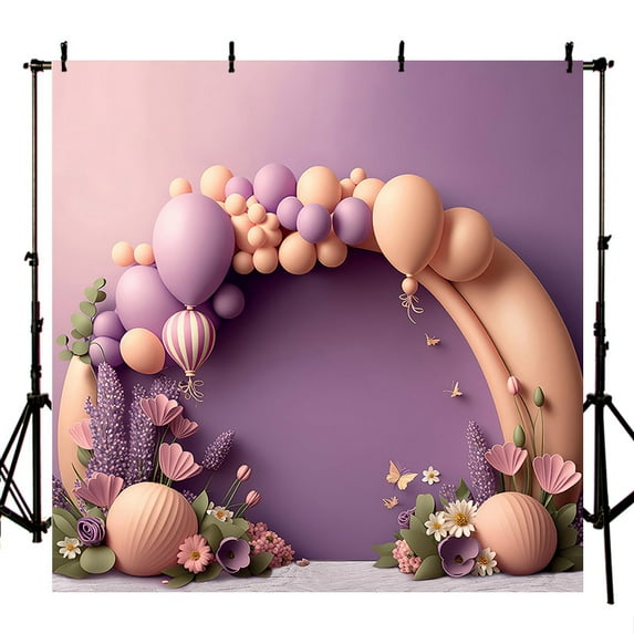 Arch Balloons Purple Flowers Girl Birthday Party Cake Smash Portrait r ...