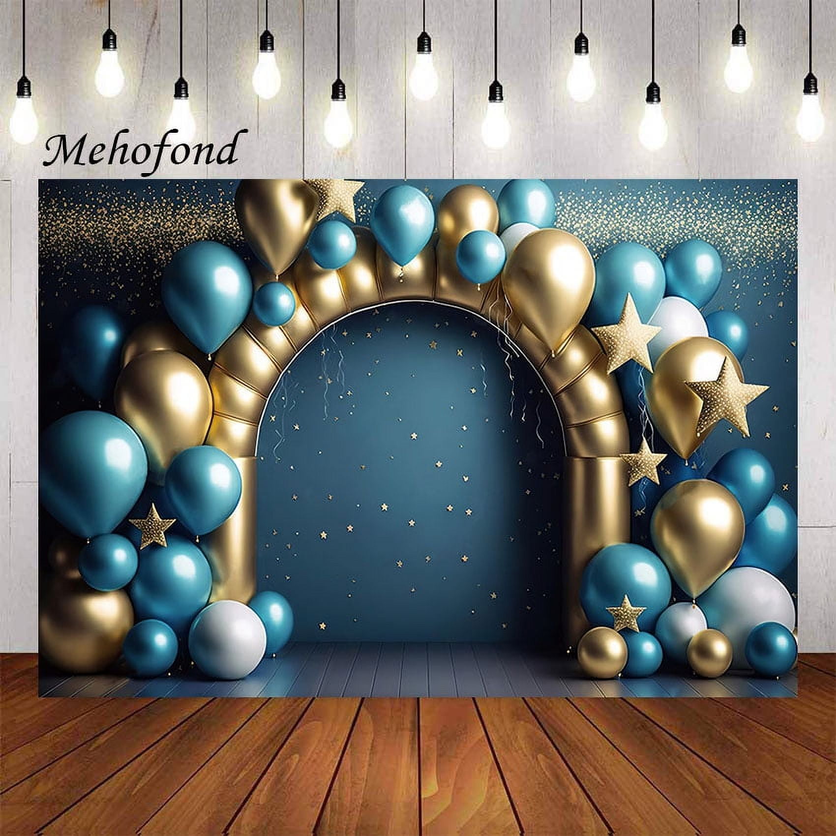 Arch Blue Gold Balloons Stars Boy Birthday Party Cake Smash Portrait r ...